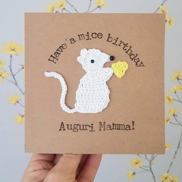Cute Crochet Greeting Card, Mouse & Cheese Greeting Card Personalised ...