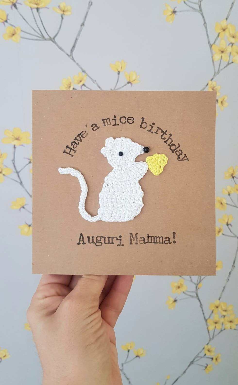 Cute Crochet Greeting Card, Mouse & Cheese Greeting Card Personalised ...