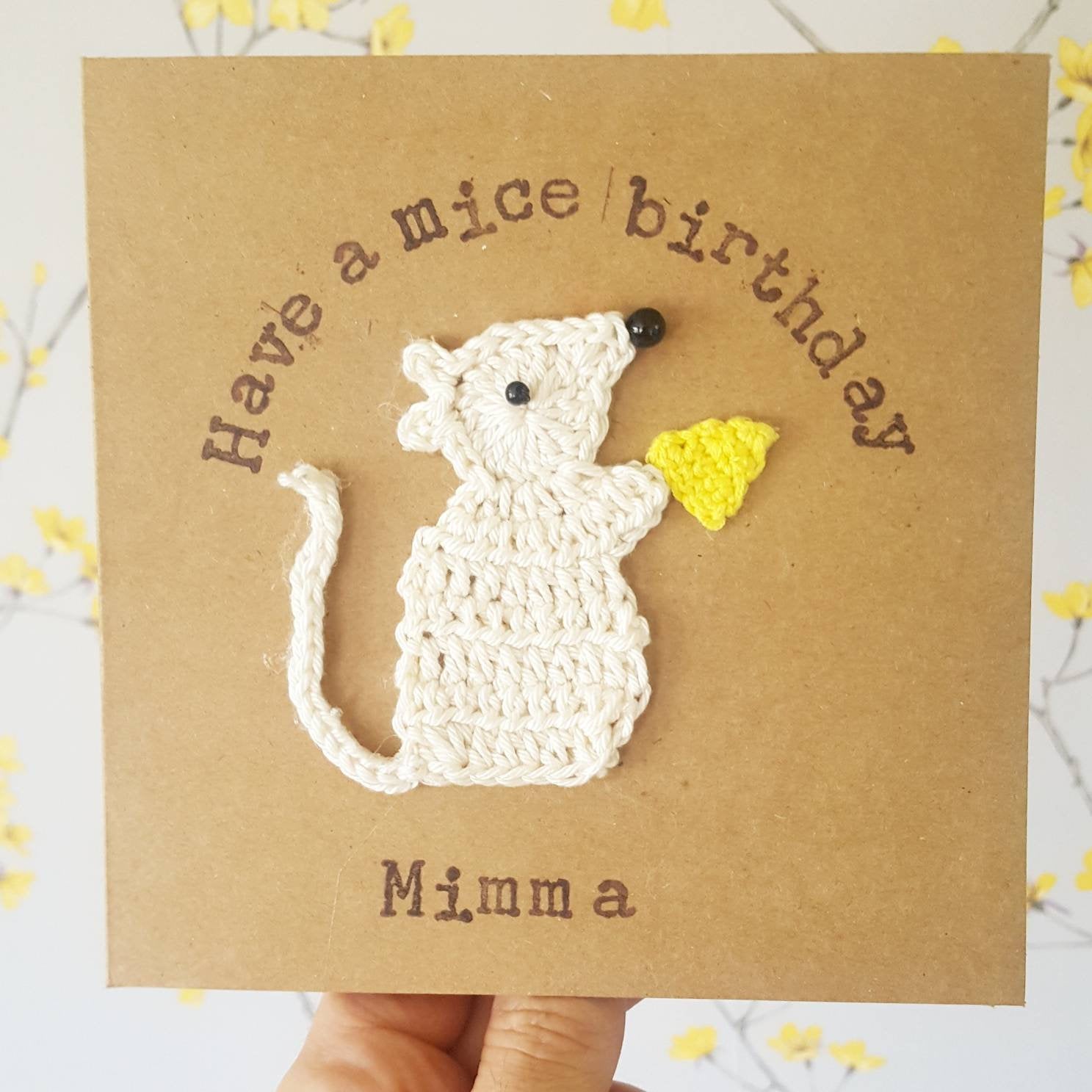 Cute Crochet Greeting Card, Mouse & Cheese Greeting Card Personalised ...