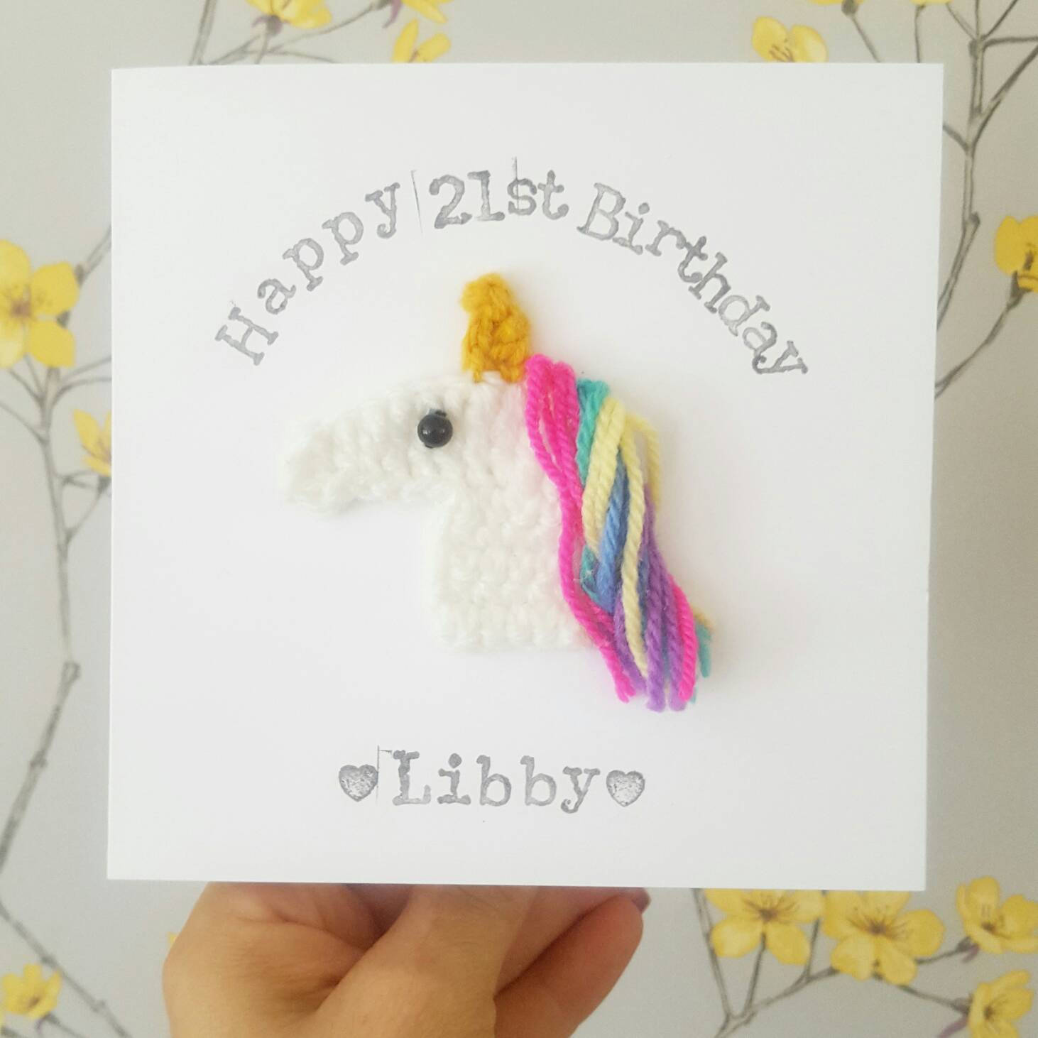 Personalised Handmade Crochet Unicorn Birthday Card, Crochet Greeting ...